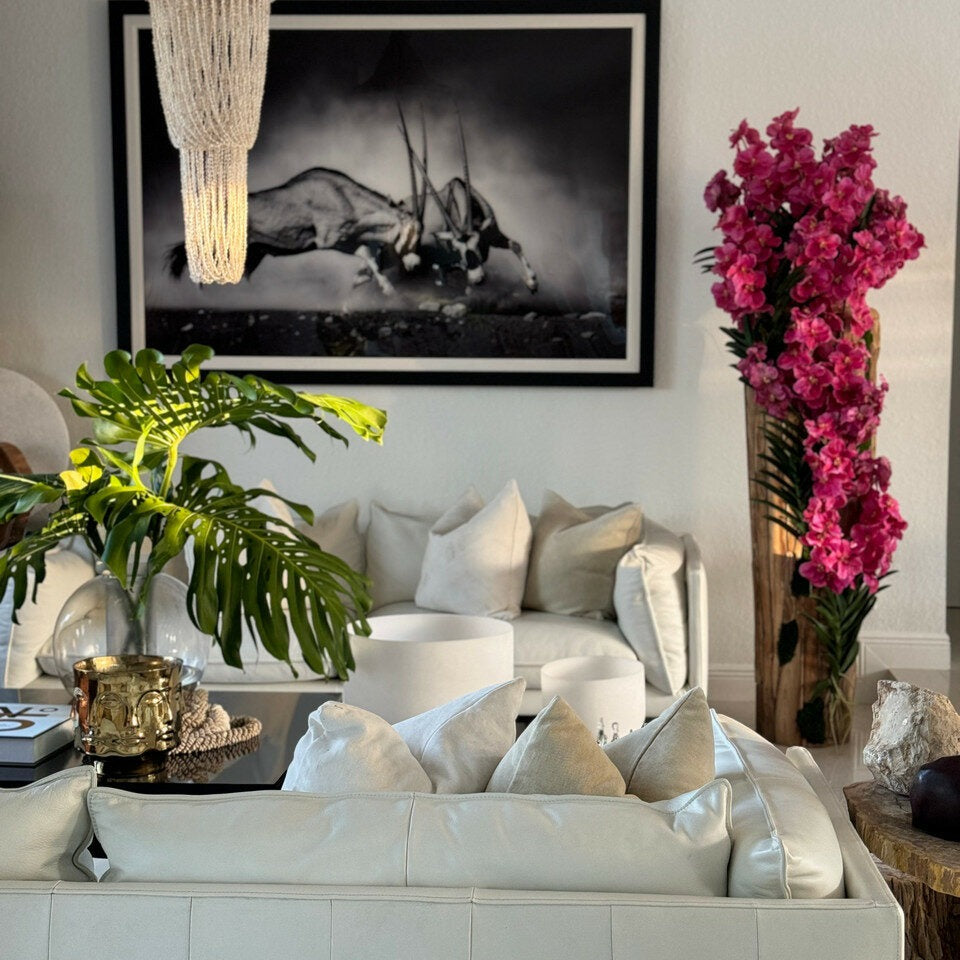 Large Teak Wood Vase with Natural Edges and Pink Vanda Orchids ...